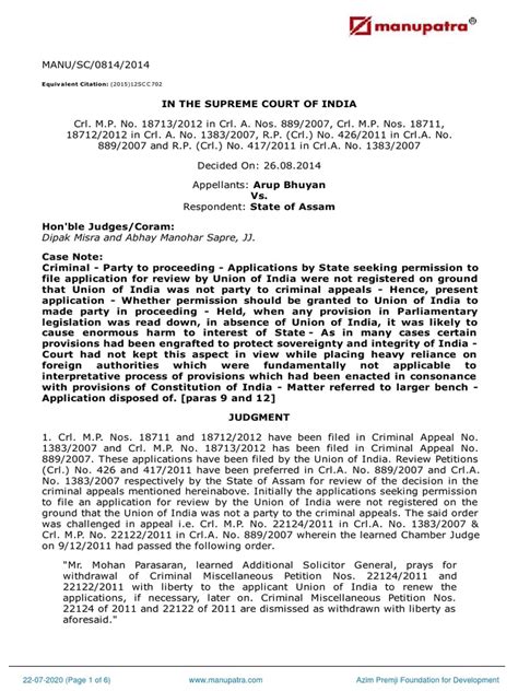 Arup Bhuyan Vs State Of Assam 26082014 Scs140846com154134 Pdf Mens