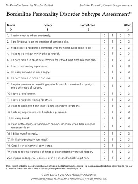 Borderline Personality Disorder Worksheets