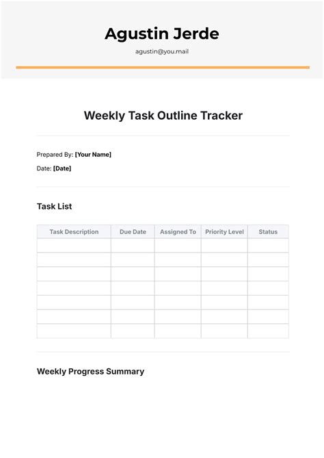 Free Weekly Task Outline Tracker Template To Edit Online