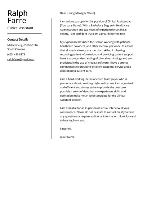 Clinical Assistant Cover Letter Example Free Guide