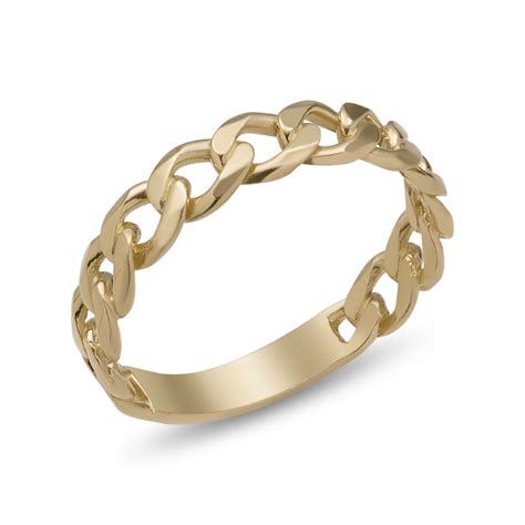 Shiny Curb Link Chain Ring 10k Yellow Gold