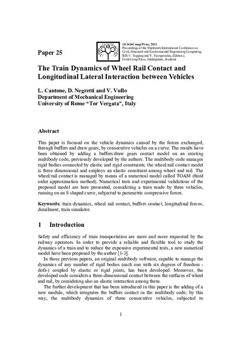 Pdf The Train Dynamics Of Wheel Rail Contact And Longitudinal Lateral Interaction Between Vehicles