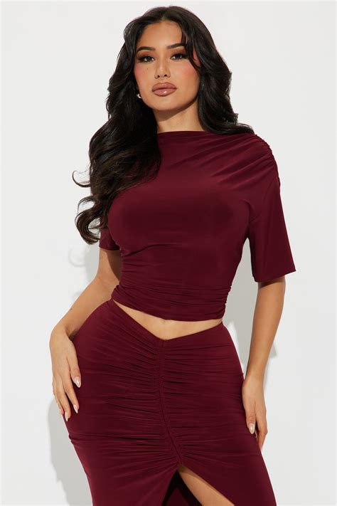 Kayla Maxi Skirt Set Burgundy Fashion Nova