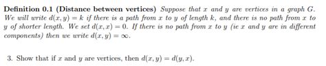 definition 0 1 distance between vertices suppose