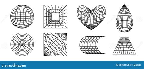Wireframe Forms Set Geometric Surface Grid Of Different Shape