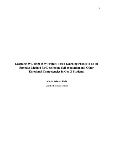 PDF Learning By Doing Why Project Based Learning Proves To Be An Effective Method For