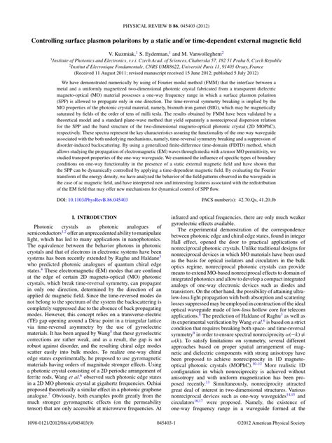 Pdf Controlling Surface Plasmon Polaritons By A Static And Or Time