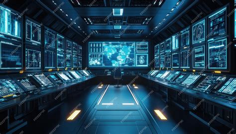 Futuristic control room with multiple screens displaying data and analytics at night | Premium ...