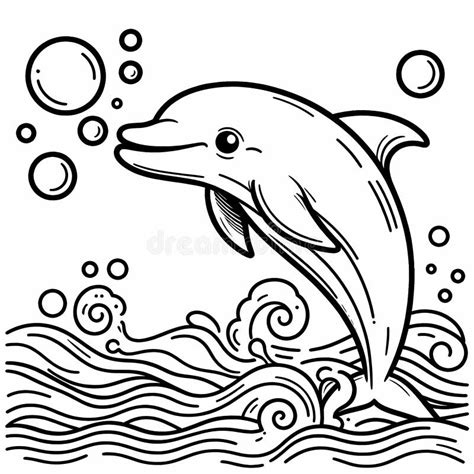 Playful Dolphin Surrounded By Bubbles Stock Illustration