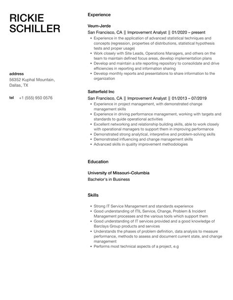 Improvement Analyst Resume Samples Velvet Jobs