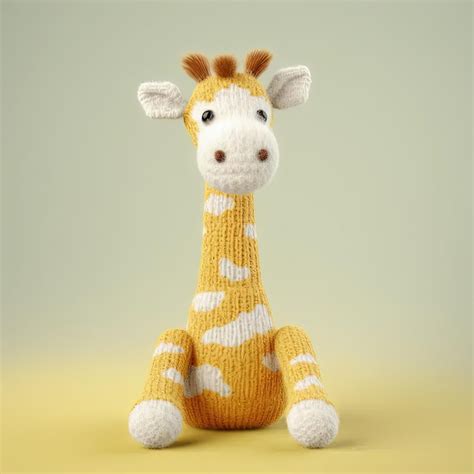 A Knitted Giraffe Sitting On A Yellow Background Premium Ai Generated