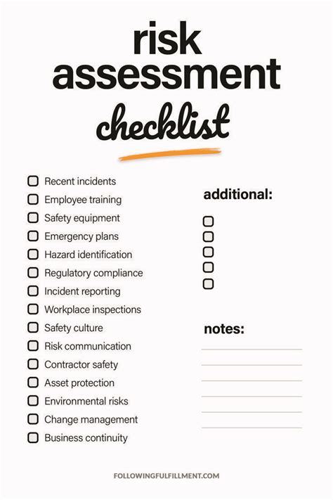 Risk Assessment Checklist Business Checklist Business Strategy