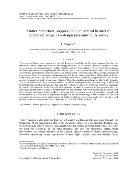Pdf Flutter Prediction Suppression And Control In Aircraft Composite Wings As A Design