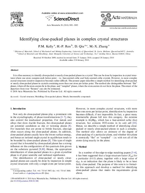 Pdf Identifying Close Packed Planes In Complex Crystal Structures