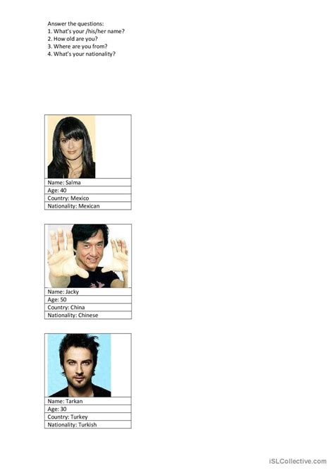 Nameagecountry English Esl Worksheets Pdf And Doc