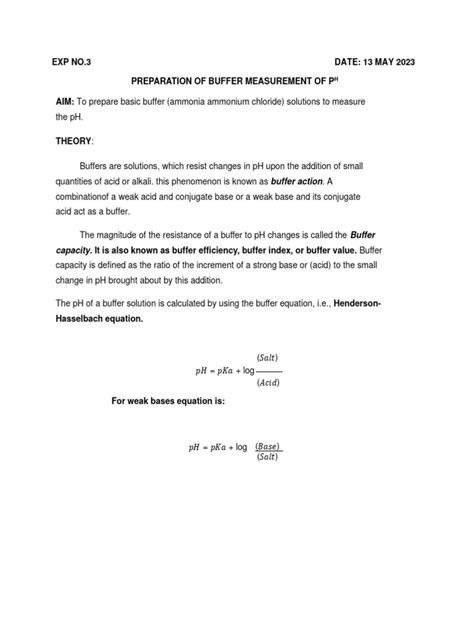 Preparation Of Buffer Measurement Of Ph Pdf Ph Buffer Solution