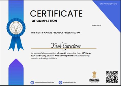 Yash Gautam On Linkedin Internship Prodigyinfotech Professionalgrowth Webdevelopment