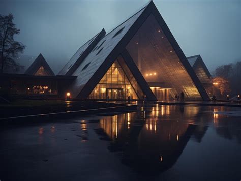Premium Ai Image A Building With Three Triangular Shaped Windows On The Side Of It