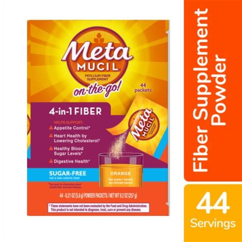 Metamucil Psyllium Fiber Supplement Sugar Free Orange Powder Packets
