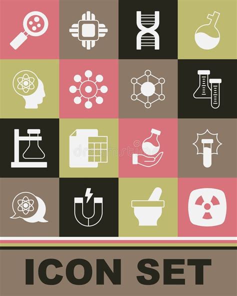 Set Radioactive Explosion In The Flask Test Tube Dna Symbol Virus Atom Microorganisms