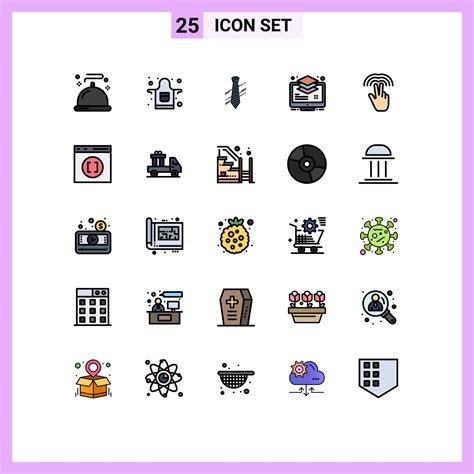 Set Of 25 Vector Filled Line Flat Colors On Grid For Double Buffer Business Layers Arrange