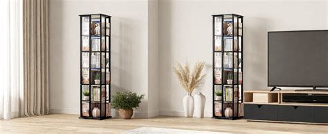 Hmbtcry Rotating Bookshelf 360 Display Spinning Bookshelf 6 Tier Rotating Bamboo