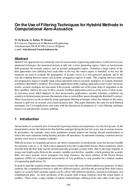 Pdf On The Use Of Filtering Techniques For Hybdrid Methods In Computational Aeroacoustics