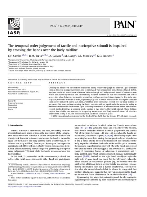 The Temporal Order Judgement Of Tactile And Nociceptive Stimuli Is
