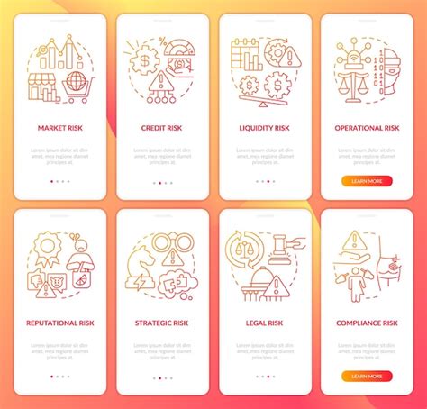 Premium Vector Risk Categories Gradient Red Onboarding Mobile App Screen Set