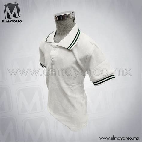 Playera Lobito Escolar Blanca Líneas Verdes El Mayoreo