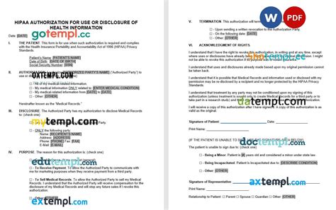 Hipaa Authorization For Use Or Disclosure Of Health Information Example