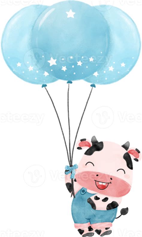 Lindo Feliz Sonrisa Bebé Vaquero Cumpleaños Niño Con Globos Azules