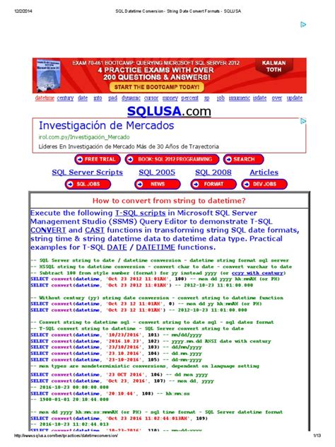 Sql Datetime Conversion String Date Convert Formats Sqlusa Pdf