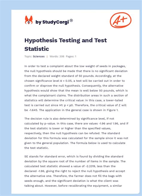 Hypothesis Testing And Test Statistic Free Essay Example