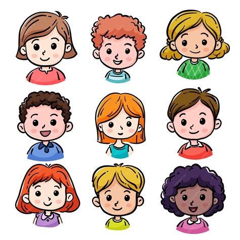 Los Avatares De Dibujos Animados Para Niños Establecen Caras Lindas De
