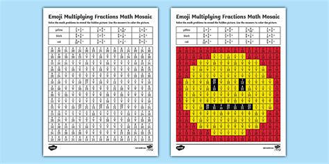 😊 Emoji Multiplying Fractions Math Mosaic For 3rd 5th Grade