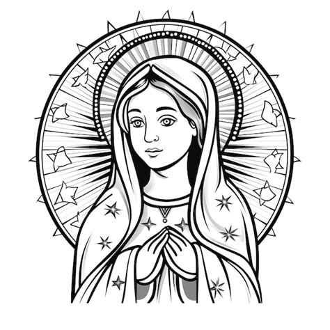 Un Dibujo En Blanco Y Negro De Una Virgen María Foto Premium