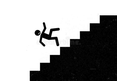 Stick Figure Falling Down The Stairs In Black And White Illustration