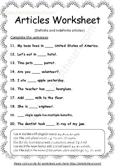 Worksheet On Definite And Indefinite Articles Exercise 2 Artofit
