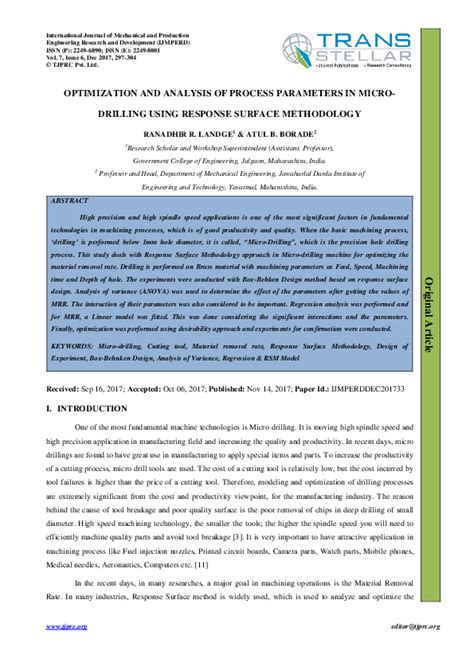 Pdf Optimization And Analysis Of Process Parameters In Micro