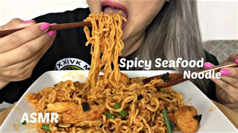 Asmr Spicy Seafood Noodle Eating Sounds Ne Lets Eat Youtube