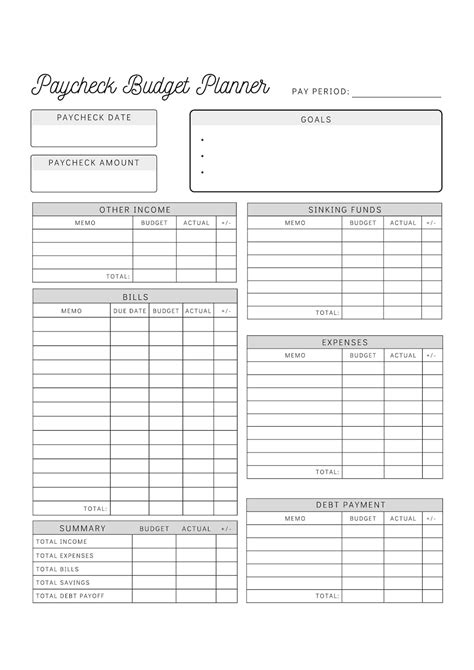 Paycheck Budget Planner Printable Budget By Paycheck Worksheet Biweekly
