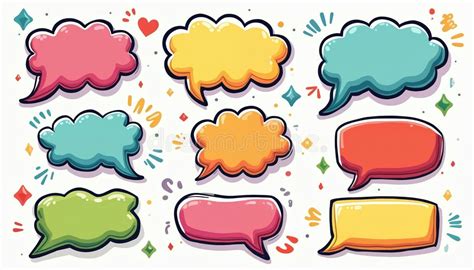 Set Of Colorful Speech Bubble Boxes In Cartoon Doodle Style