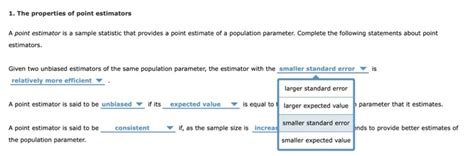 solved 1 the properties of point estimators a point