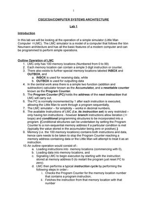 Computer System Architecture Practical Lab CSE CSA Lab Introduction In This Lab We