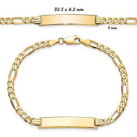14k Yellow Gold Engravable Flat Figaro Link Id Bracelet Etsy
