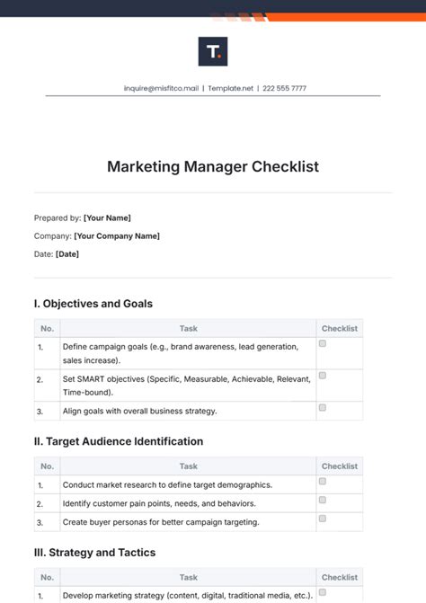 Free Marketing Manager Checklist Template To Edit Online