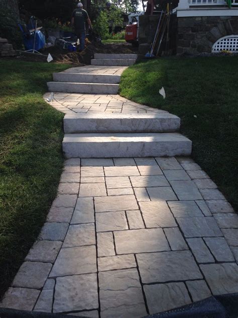 Tiered Techo Bloc Rocka Steps With Mist Pavers Walkway Sloped