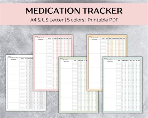 Weekly Medication Tracker Printable A4 Us Letter 5 Colors Etsy
