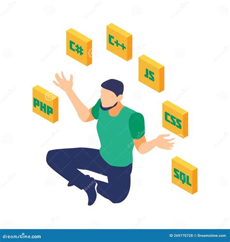 Isometric Programmers Languages Composition Stock Vector Illustration Of Computer